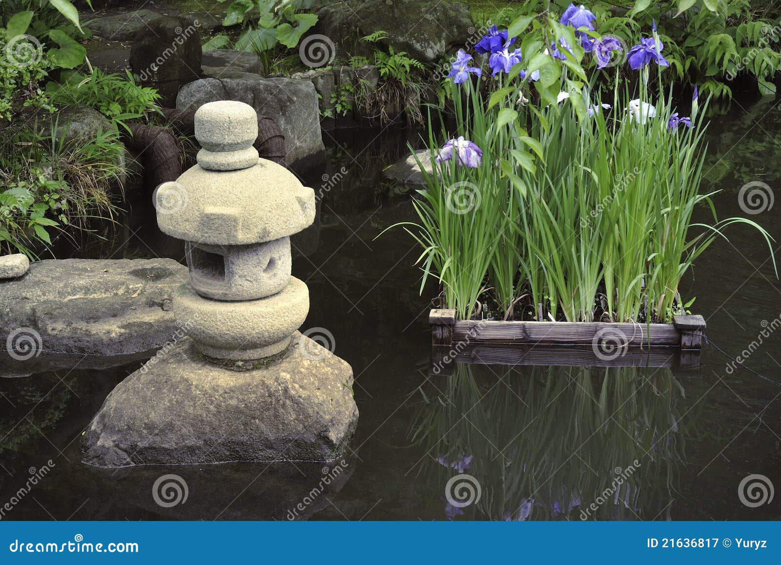 Zen pond stock image. Image of nature, lantern, water - 21636817