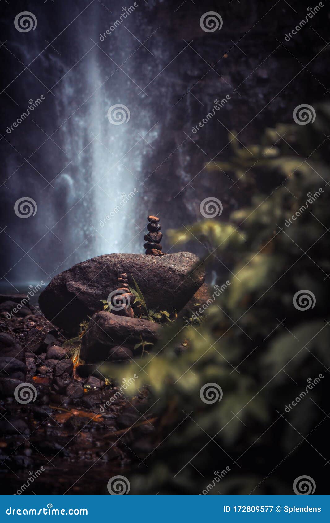 Zen Pyramid Stones on Waterfall Background in Vintage Style Stock Image ...