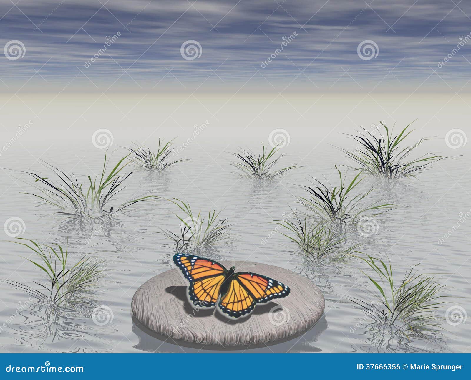 Zen rock with butterfly stock illustration. Illustration of decoration ...