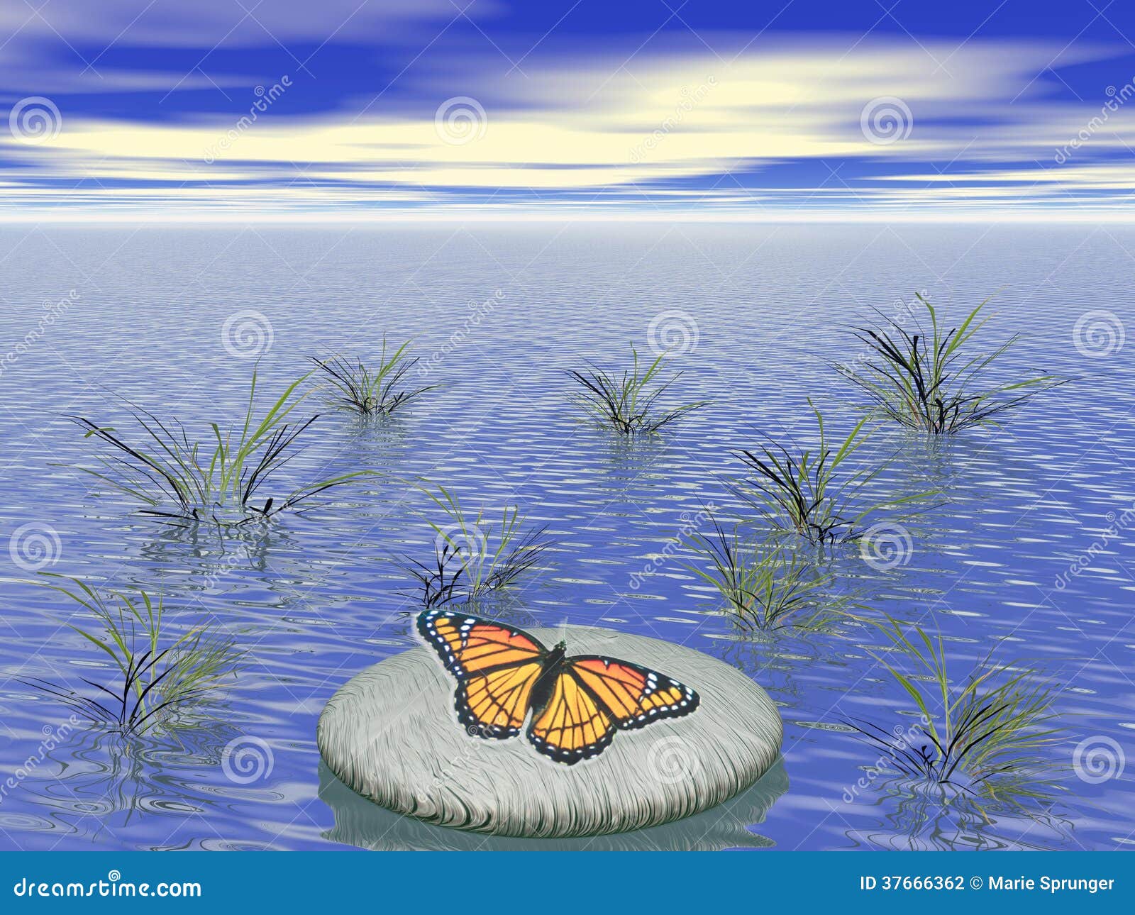 Zen rock with butterfly stock illustration. Illustration of flora ...