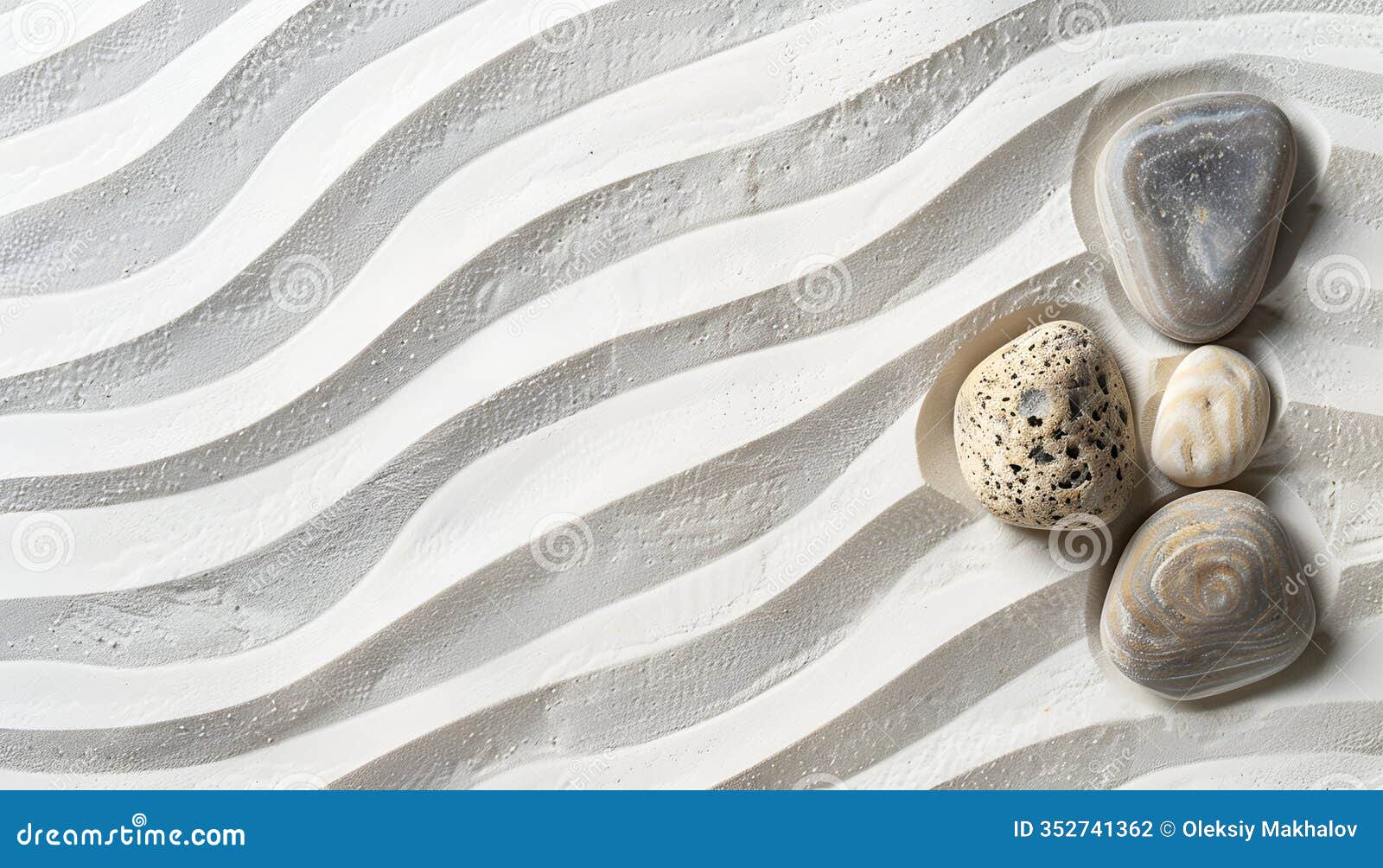 Zen Rock Garden. Wave Pattern on White Sand, Top View Stock Photo ...