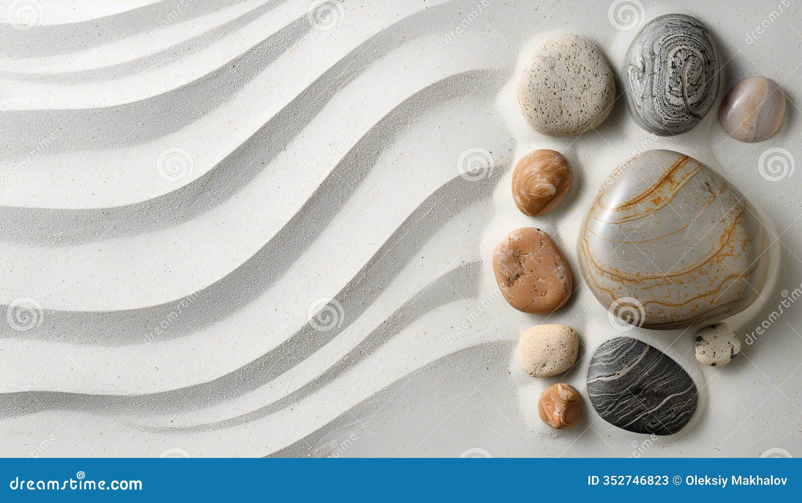 Zen Rock Garden. Wave Pattern on White Sand, Top View Stock Image ...