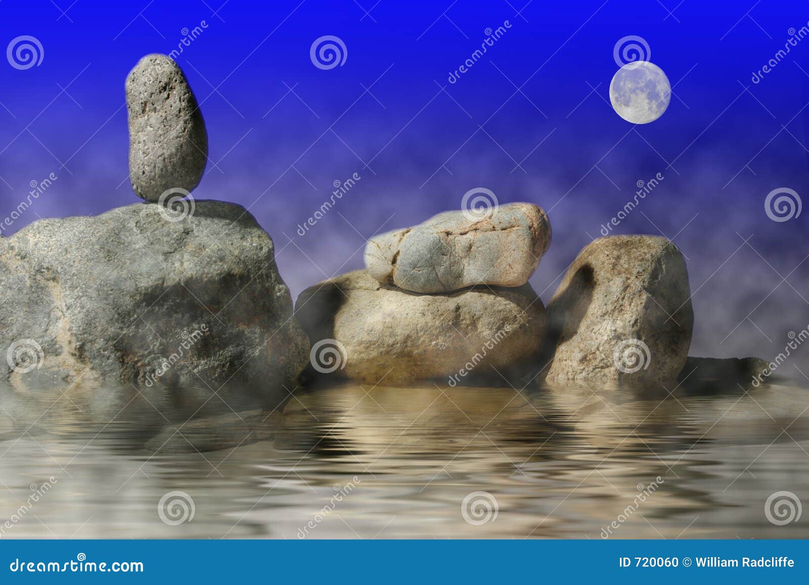 Zen Rock Sits Alone Under the Moon Stock Photo - Image of balance ...