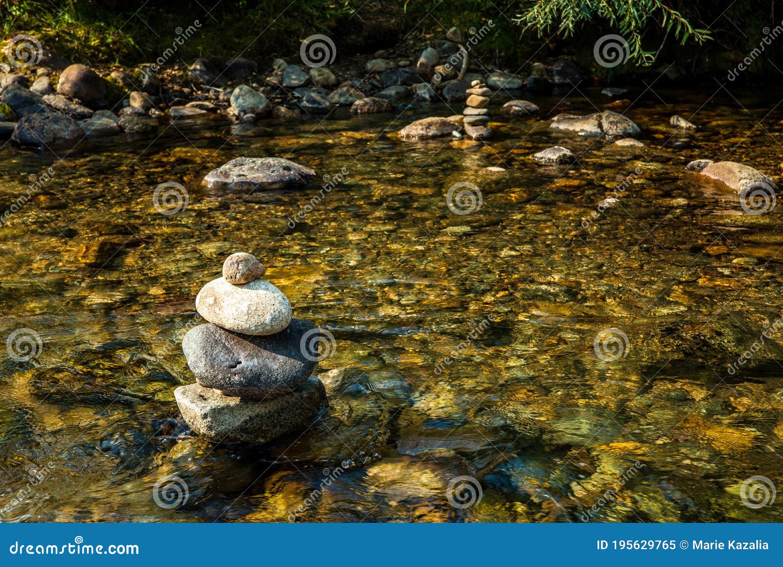 Zen Rocks Balanced Stack of Stones in Flowing Water Stock Image - Image ...