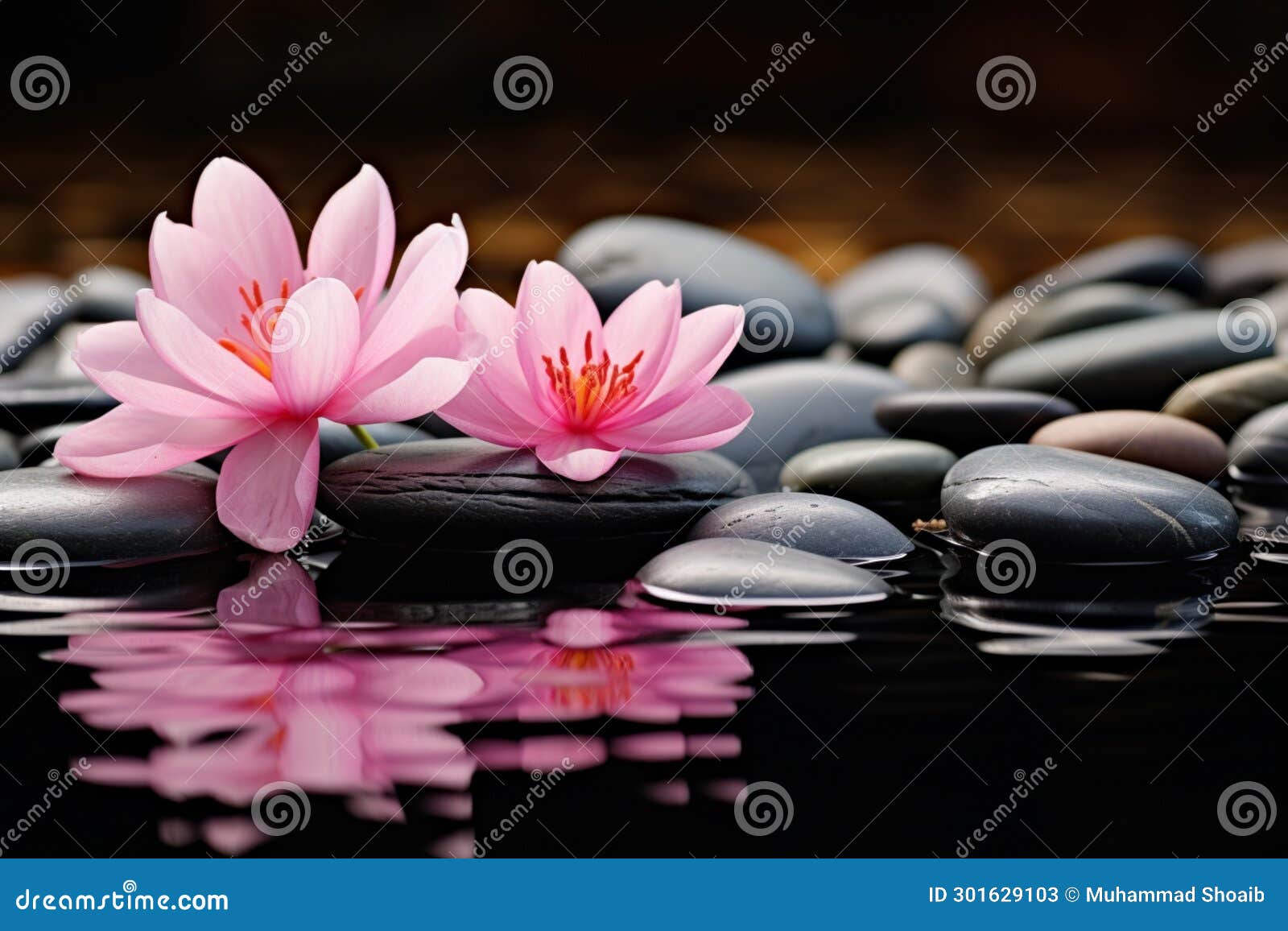 Zen Serenity Stone with a Touch of Pink Flower Tranquility Stock ...