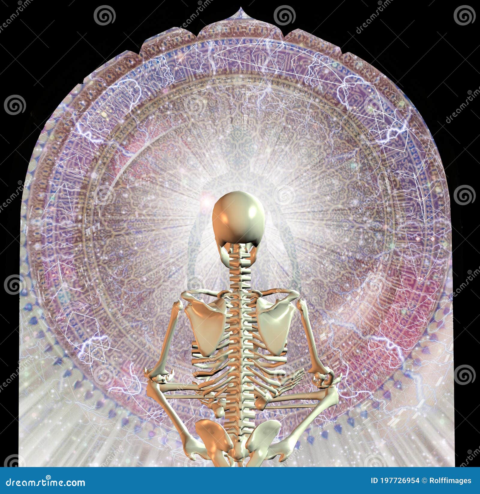 Zen. Skeleton Sits in Pose of Lotus Stock Illustration - Illustration ...