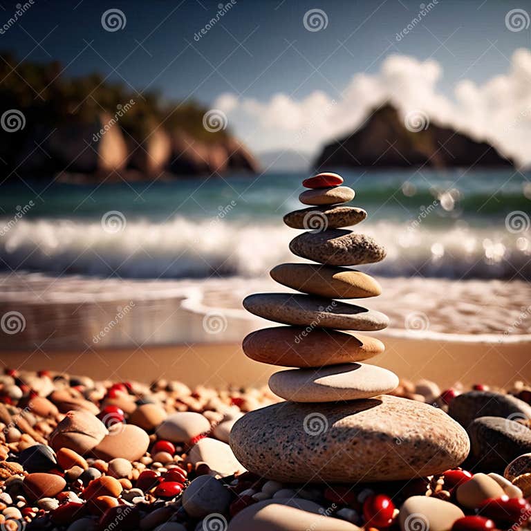 Zen Stack of Pebbles on the Beach, Indicating Balance and Harmony Stock ...