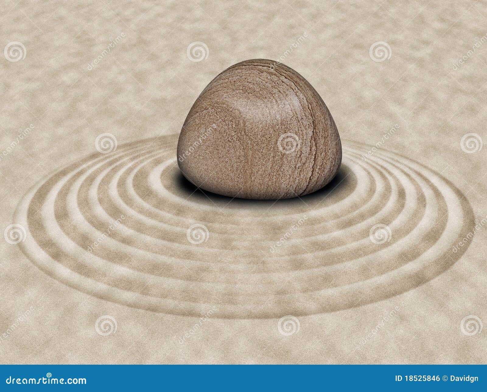Zen Stone on Sand Garden Circles Stock Illustration - Illustration of ...