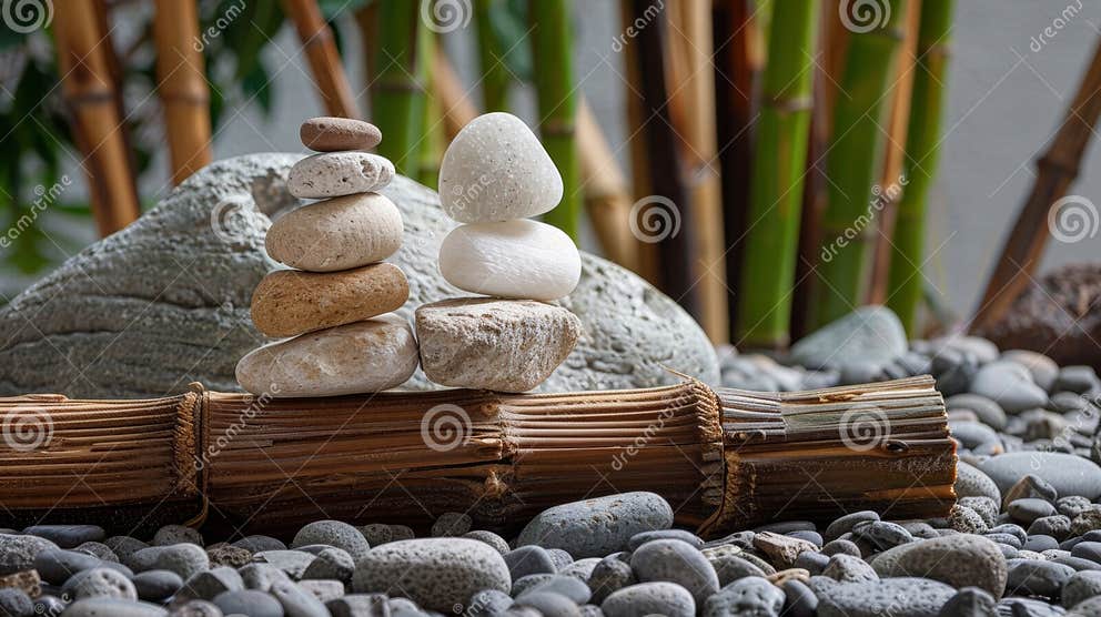 Zen Stone Tower and Bamboo in a Peaceful Setting. Stock Image - Image ...