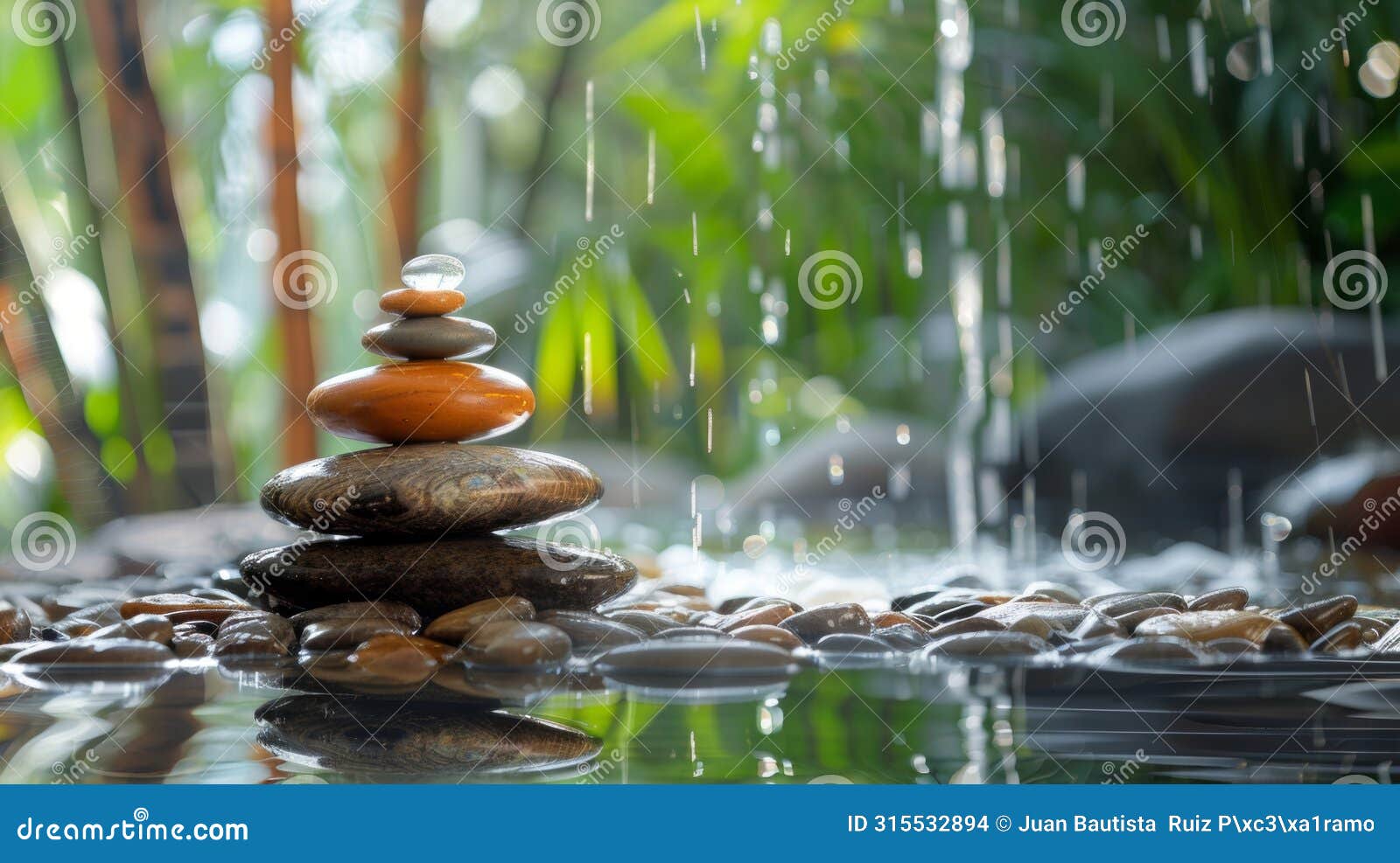 Zen Stone Tower and Bamboo in a Peaceful Setting. Stock Photo - Image ...