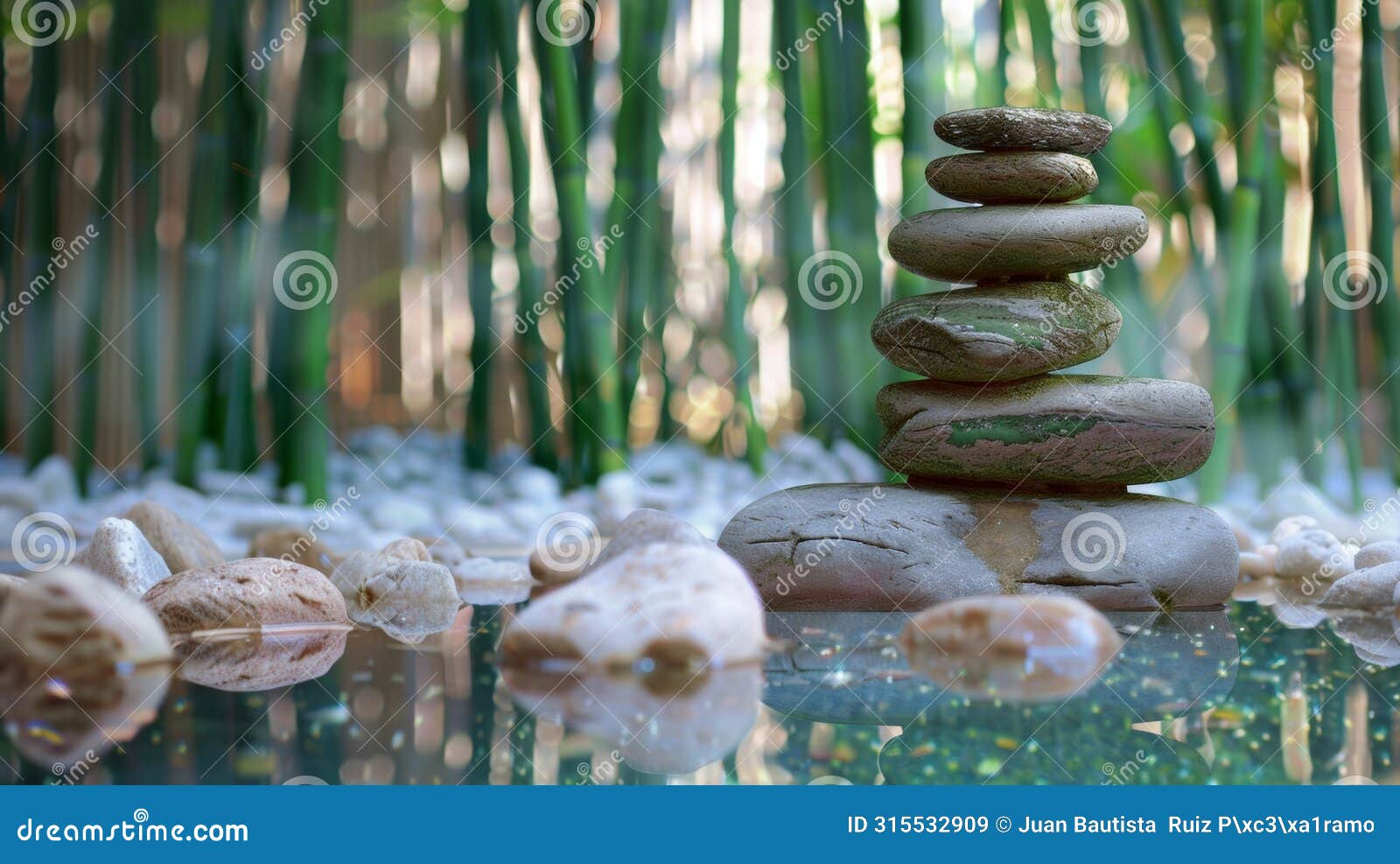 Zen Stone Tower and Bamboo in a Peaceful Setting. Stock Image - Image ...