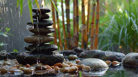 Zen Stone Tower and Bamboo in a Peaceful Setting. Stock Photo - Image ...
