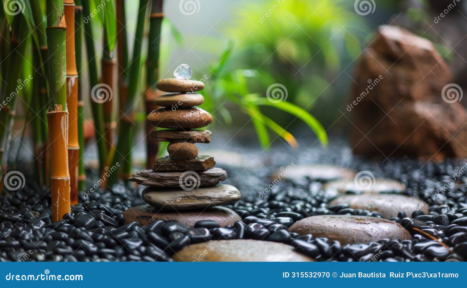 Zen Stone Tower and Bamboo in a Peaceful Setting. Stock Photo - Image ...