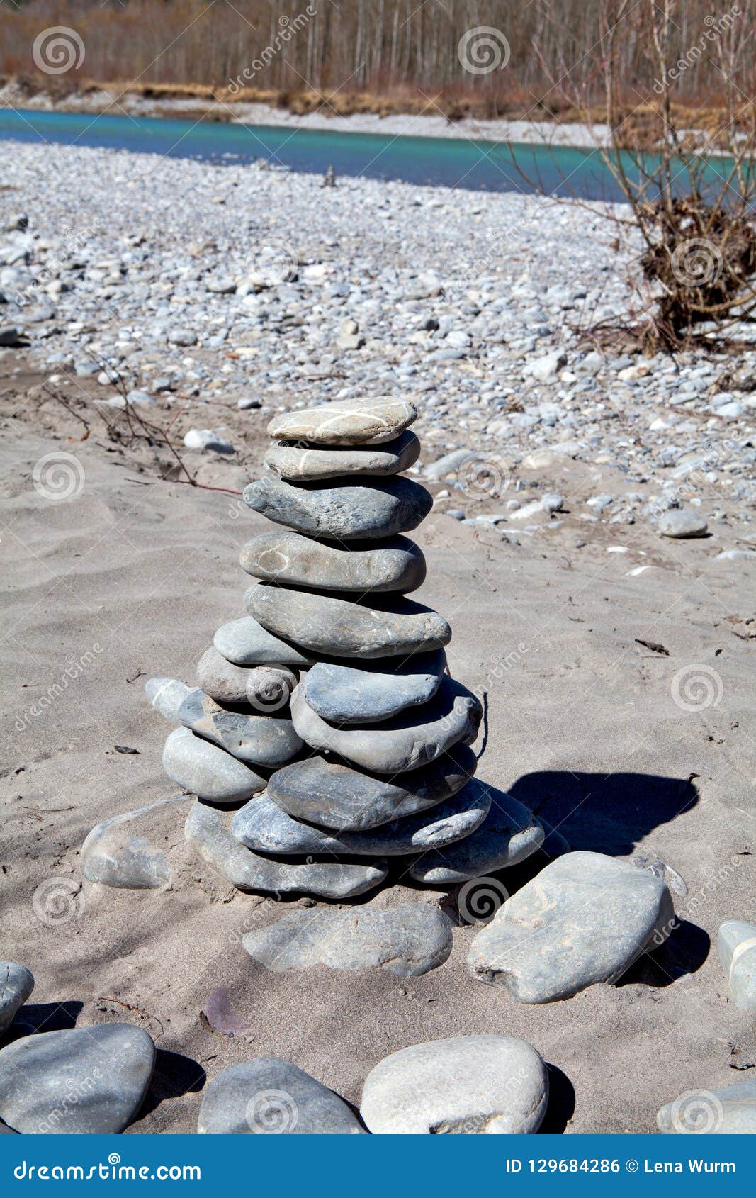 Zen Stone Tower at the River Stock Photo - Image of harmony, scene ...