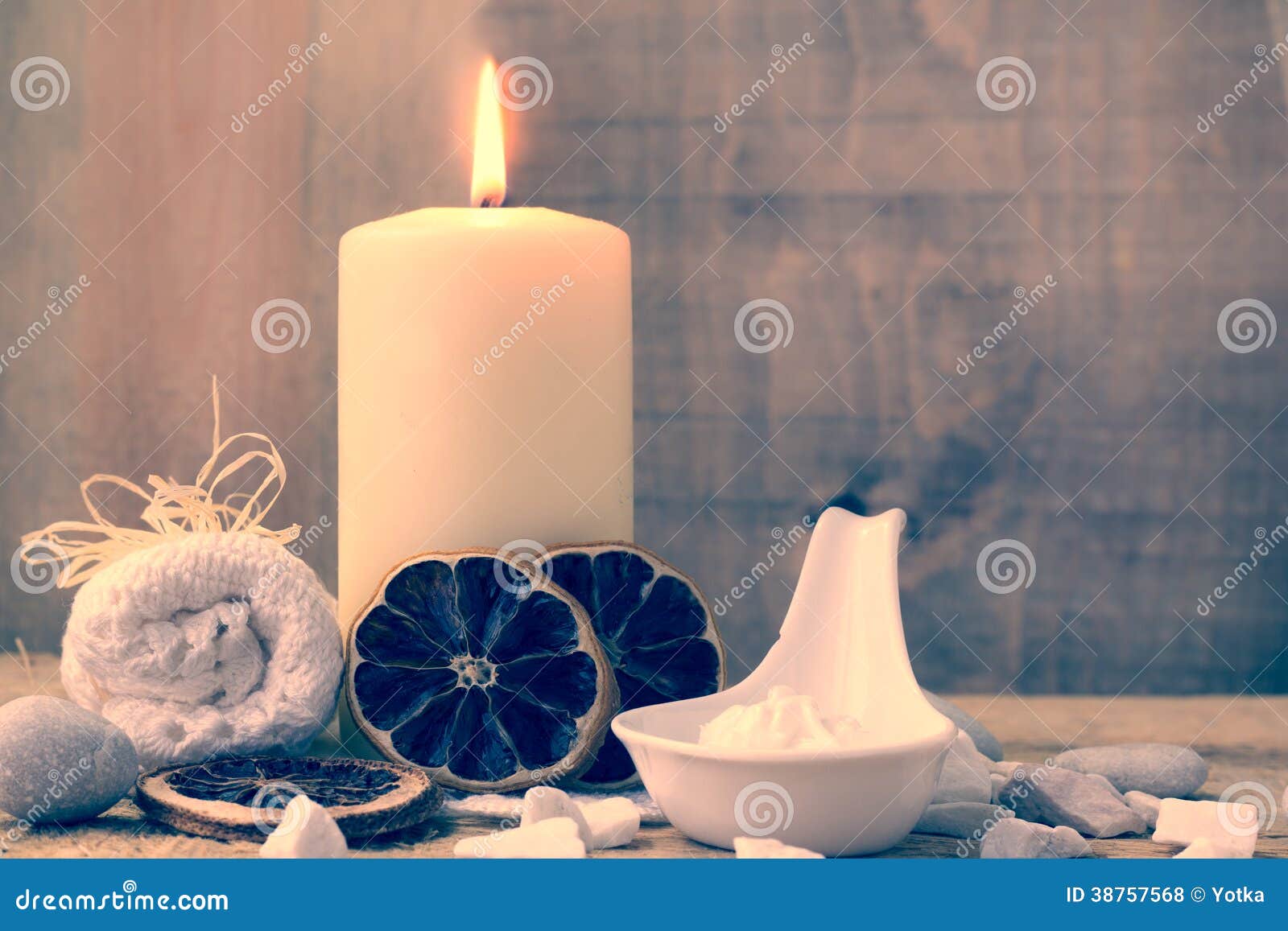 Zen Stones Aromatic Candle Table Stock Photo - Image of candle, concept ...