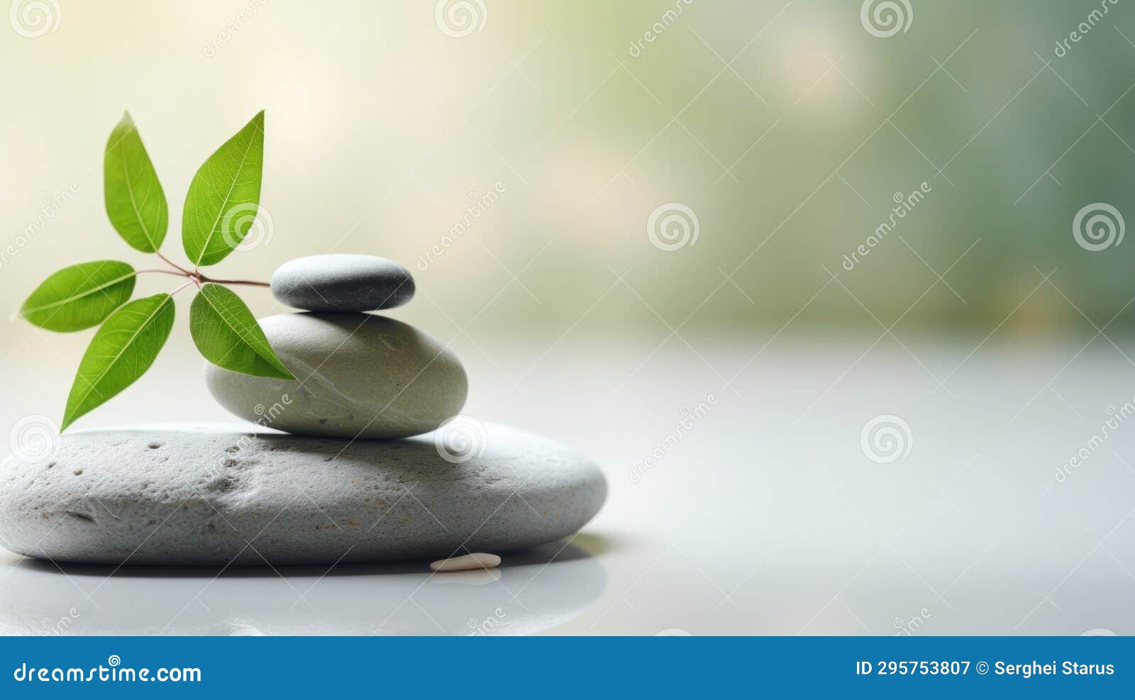 Zen Stones and Green Plant on White Background, AI Stock Image - Image ...
