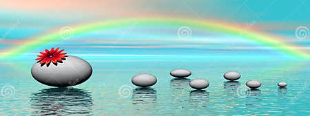 Zen stones and rainbow stock illustration. Illustration of butterflies ...
