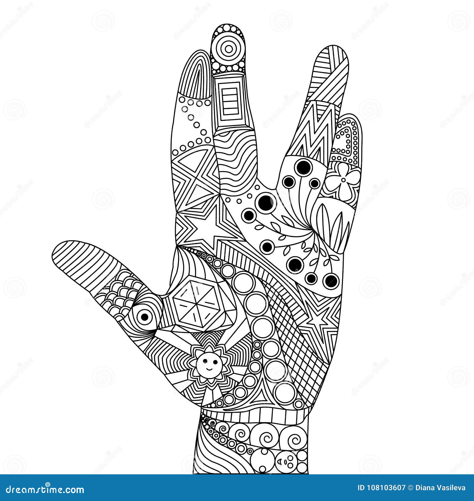Vector Zen Tangle of Palm stock vector. Illustration of doodle - 108103607