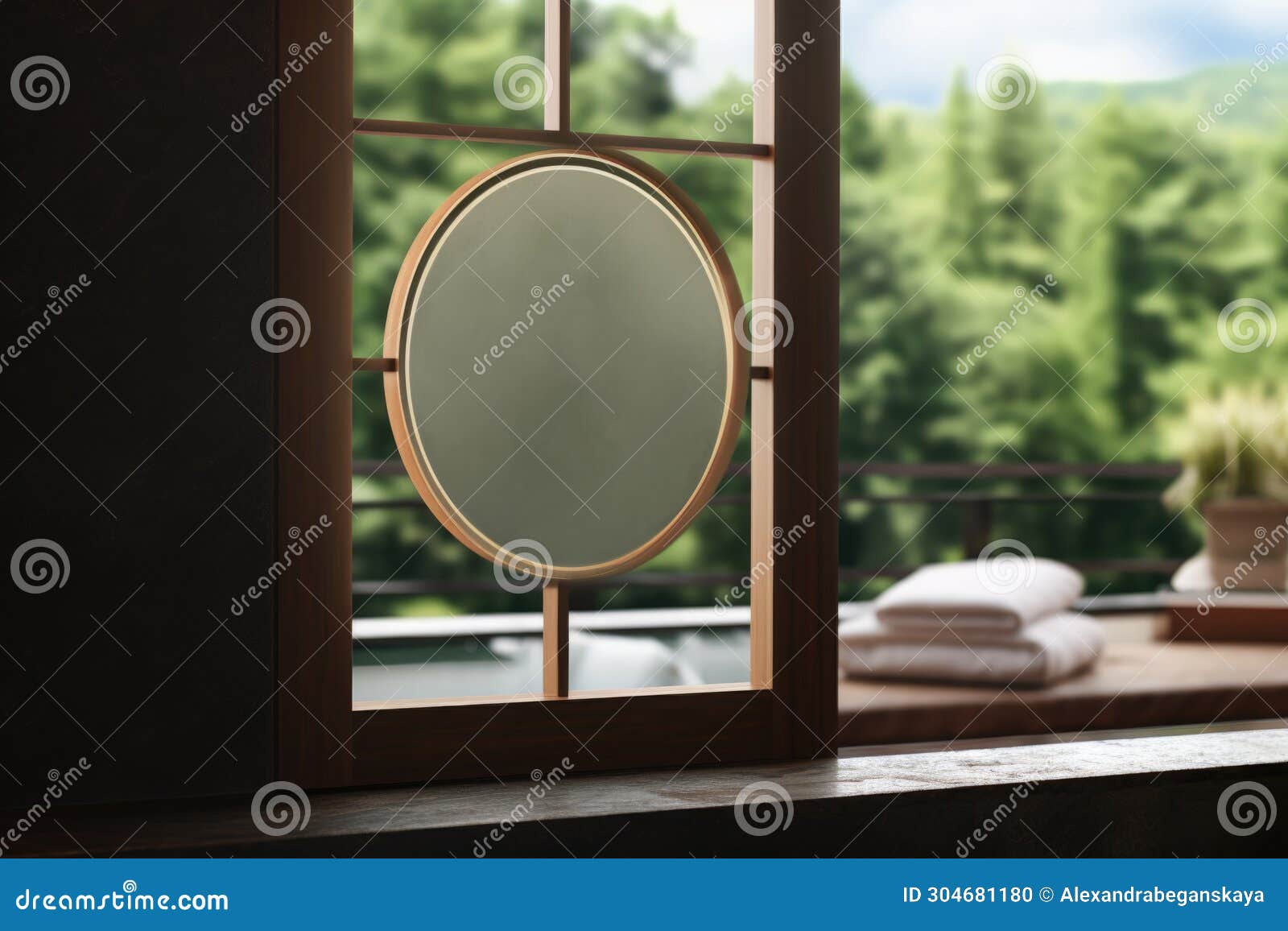 Zen Window View with Forest Backdrop Stock Illustration - Illustration ...