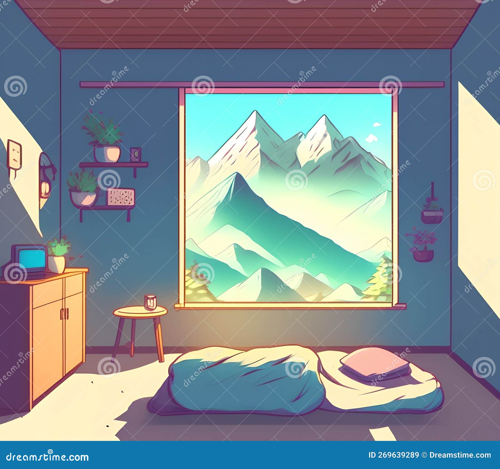 Zenithal View Of Room, Cute, Anime-style, Retro, Therapy Room With ...