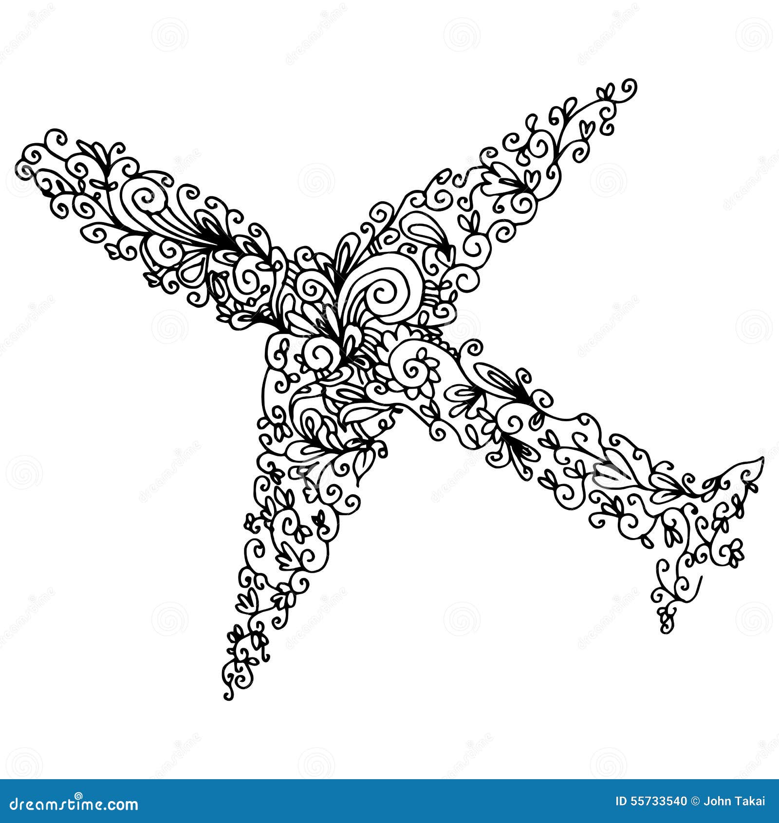 Zentangle Airplane Outline stock vector. Illustration of wing - 55733540