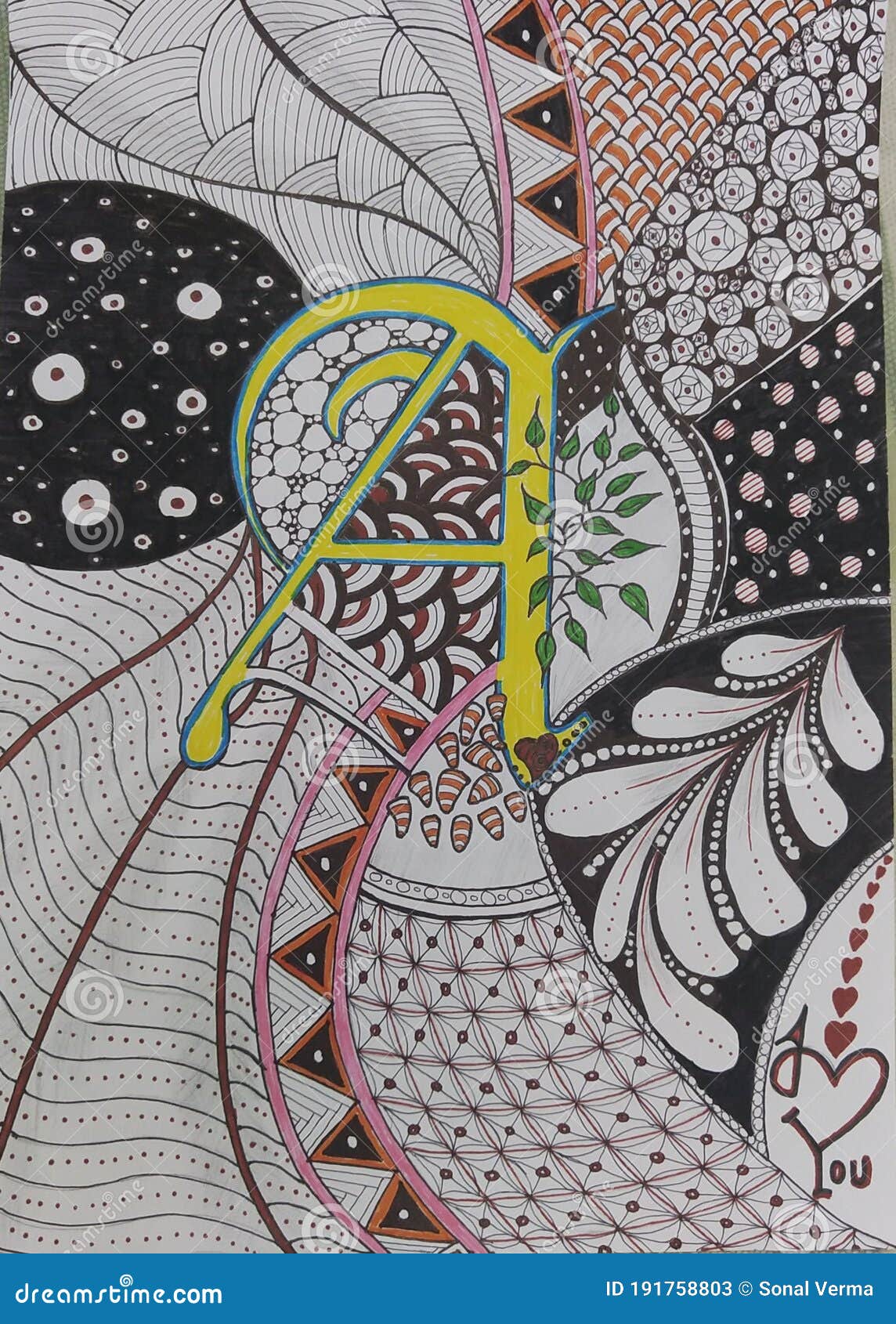Zentangle art letter a stock illustration. Illustration of artwork ...