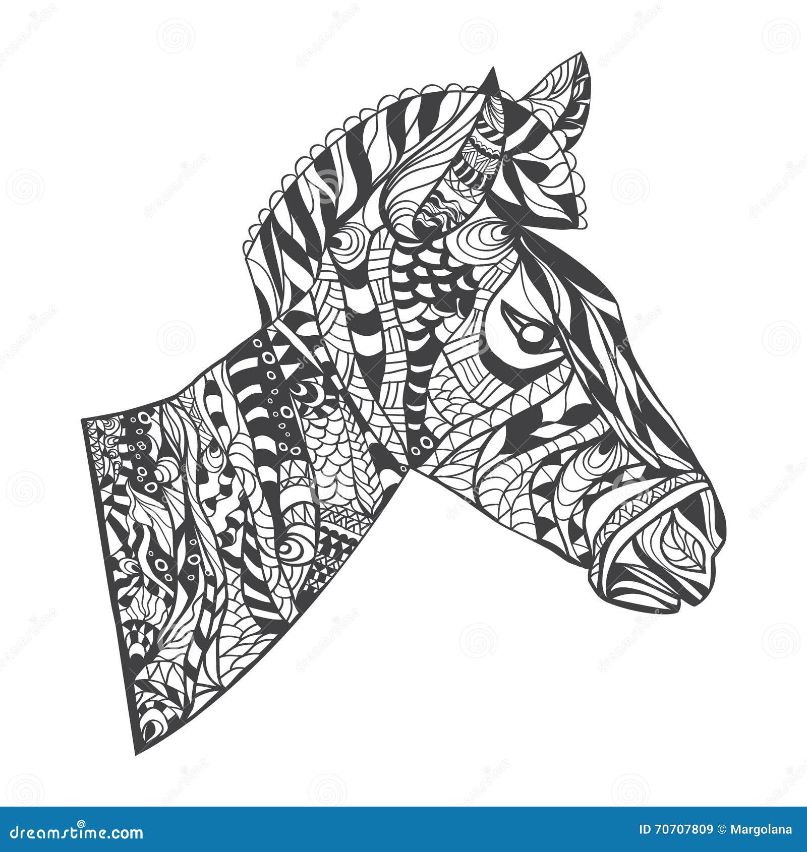 Zentangle-Art Zebra-Kopfillustration Vektor Abbildung - Illustration ...