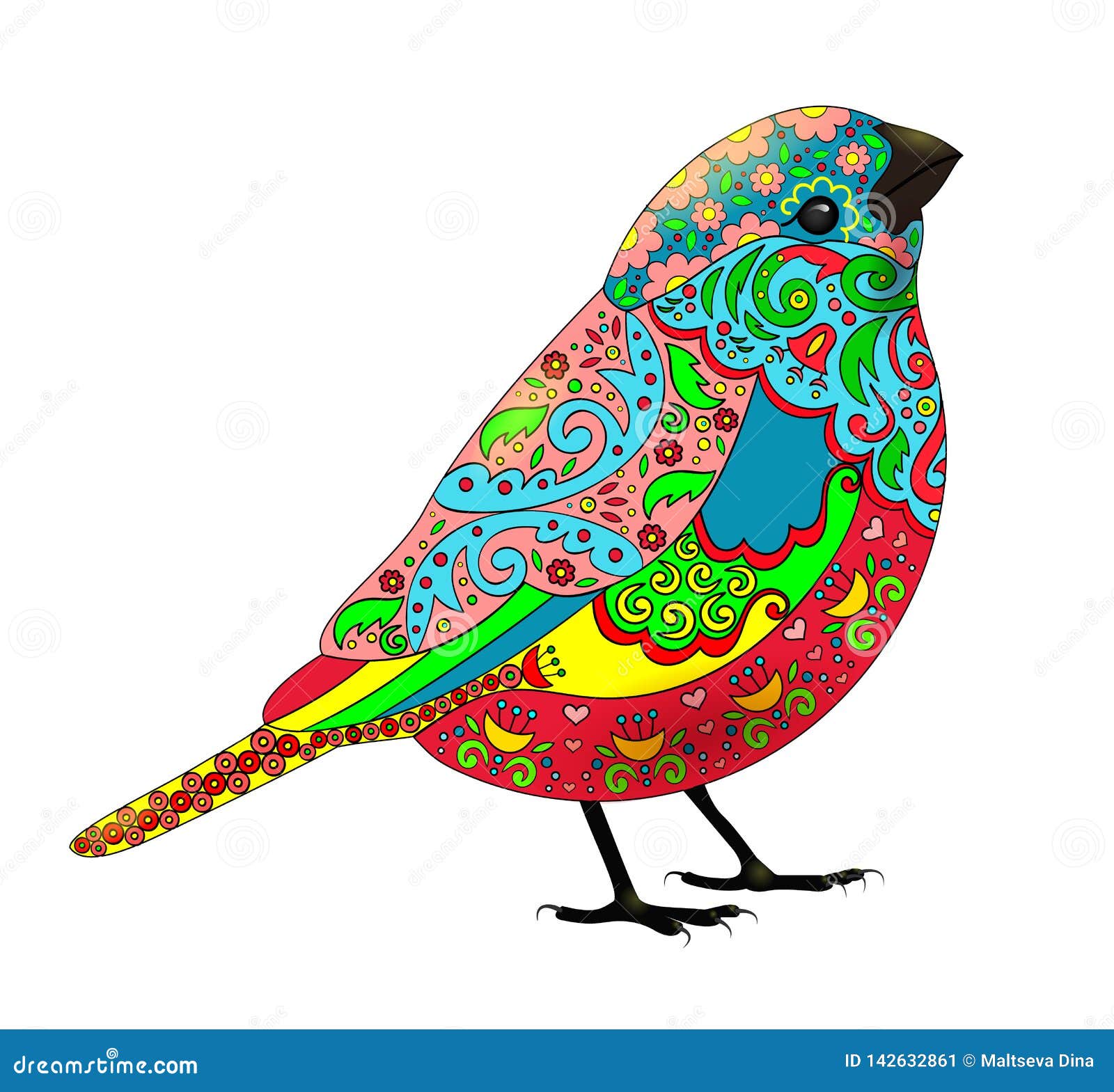 Zentangle Bird Colorful Patterns Stock Illustration - Illustration of ...