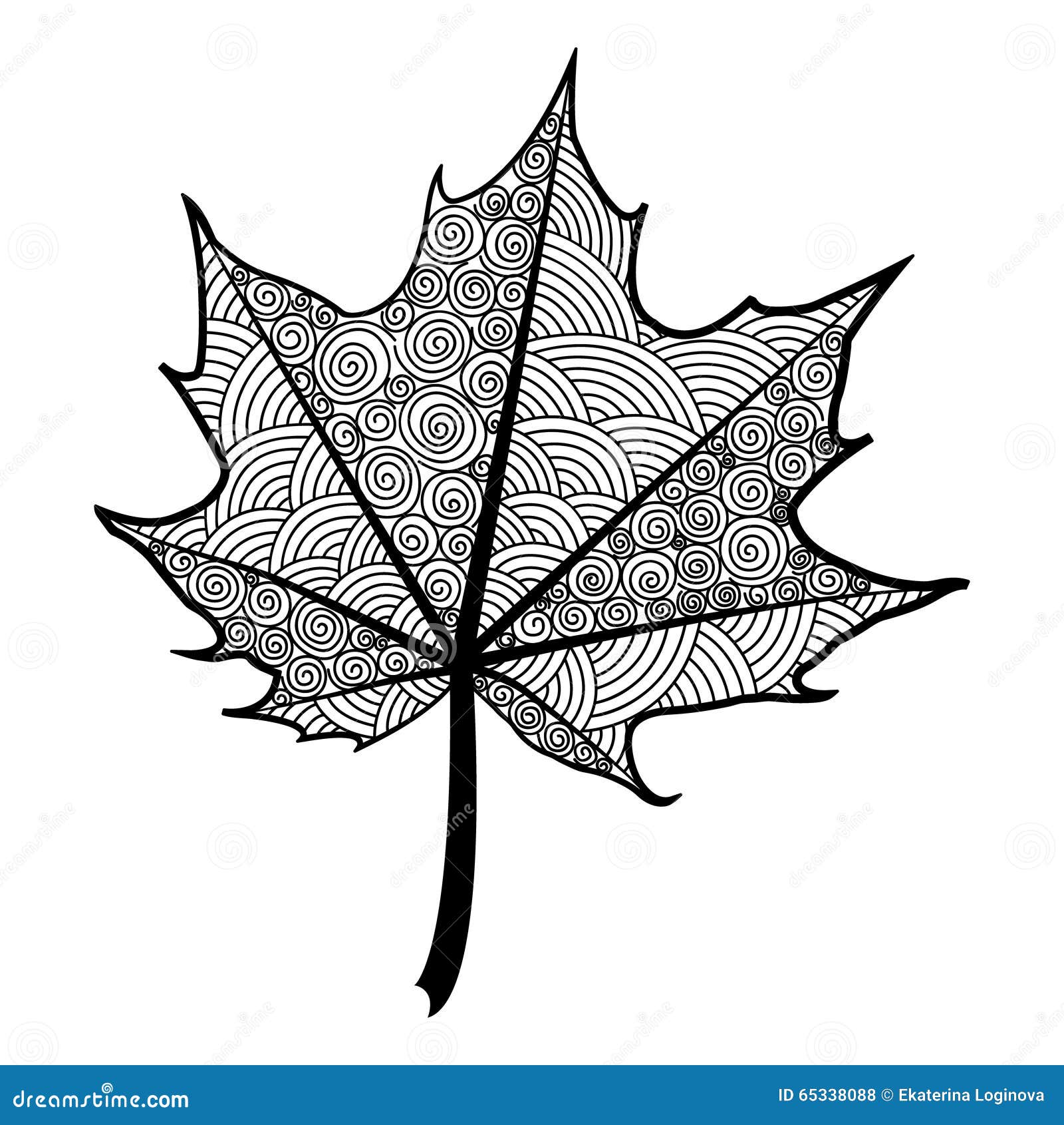Zentangle Black And White Leaf Of The Tree Maple. Stock Vector ...