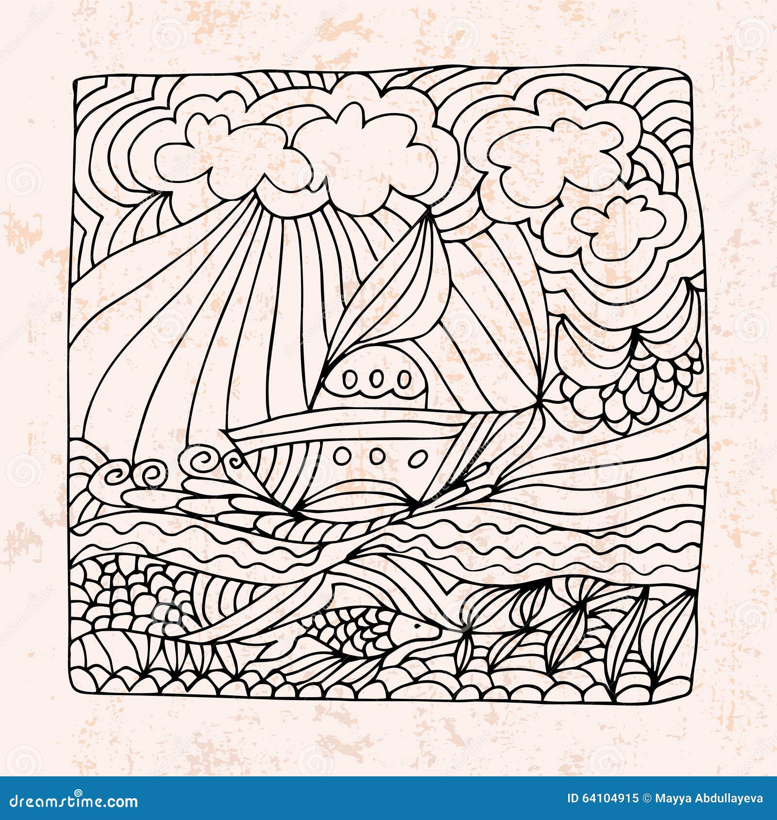 Zentangle with Boat, Sea and Clouds Stock Vector - Illustration of ...