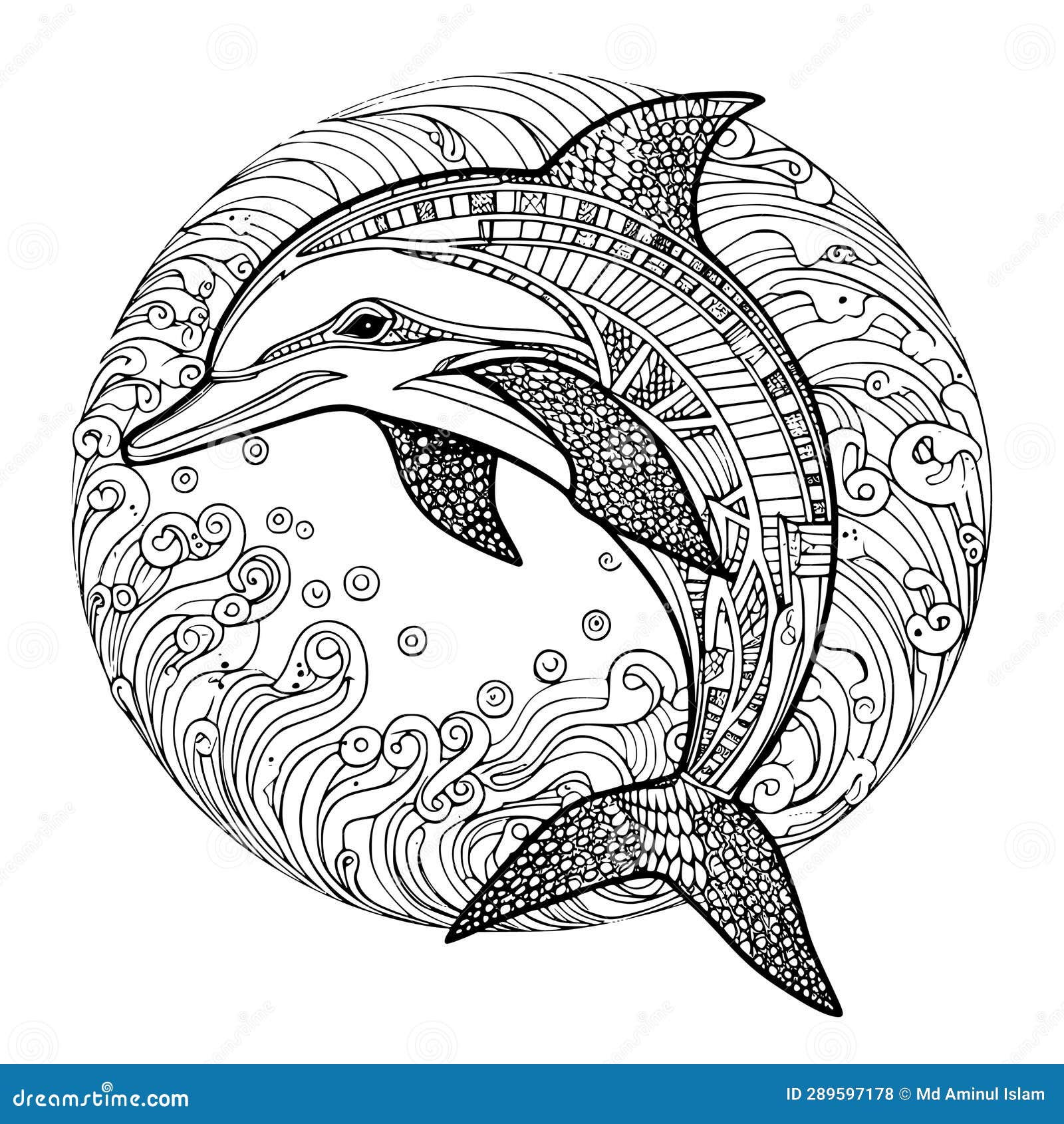Zentangle Dolphin Coloring Page for Kids Stock Vector - Illustration of ...