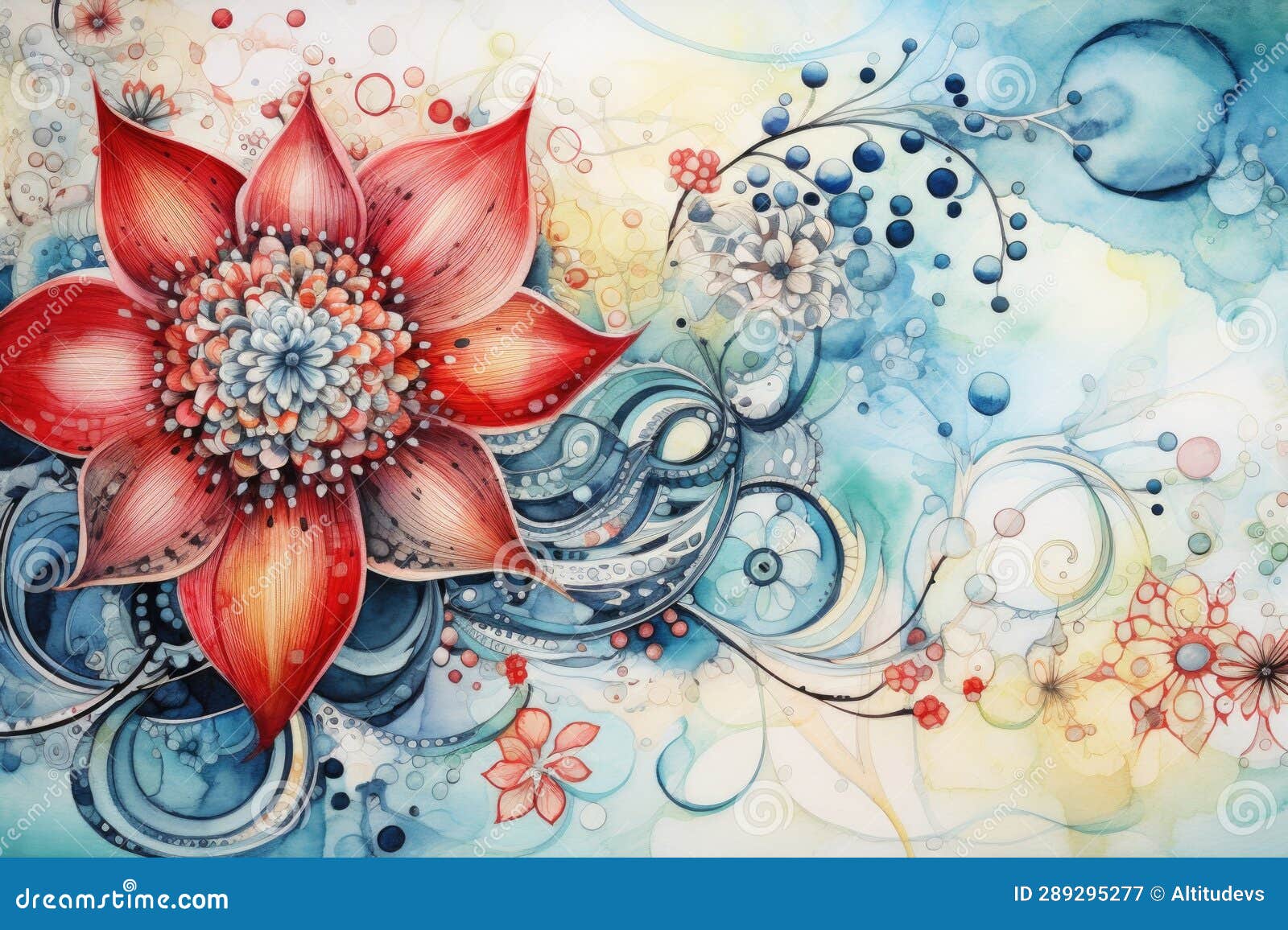 Zentangle Elements Combined with Watercolor Splashes Stock Image ...
