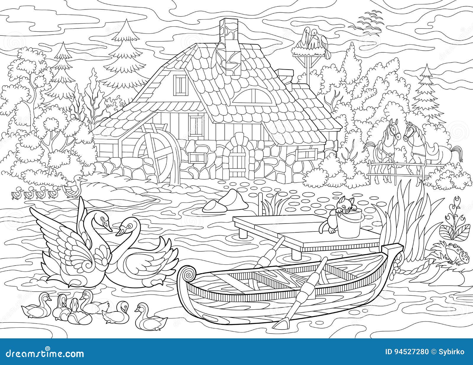 Zentangle Estilizó Paisaje Rural Ilustración del Vector - Ilustración ...