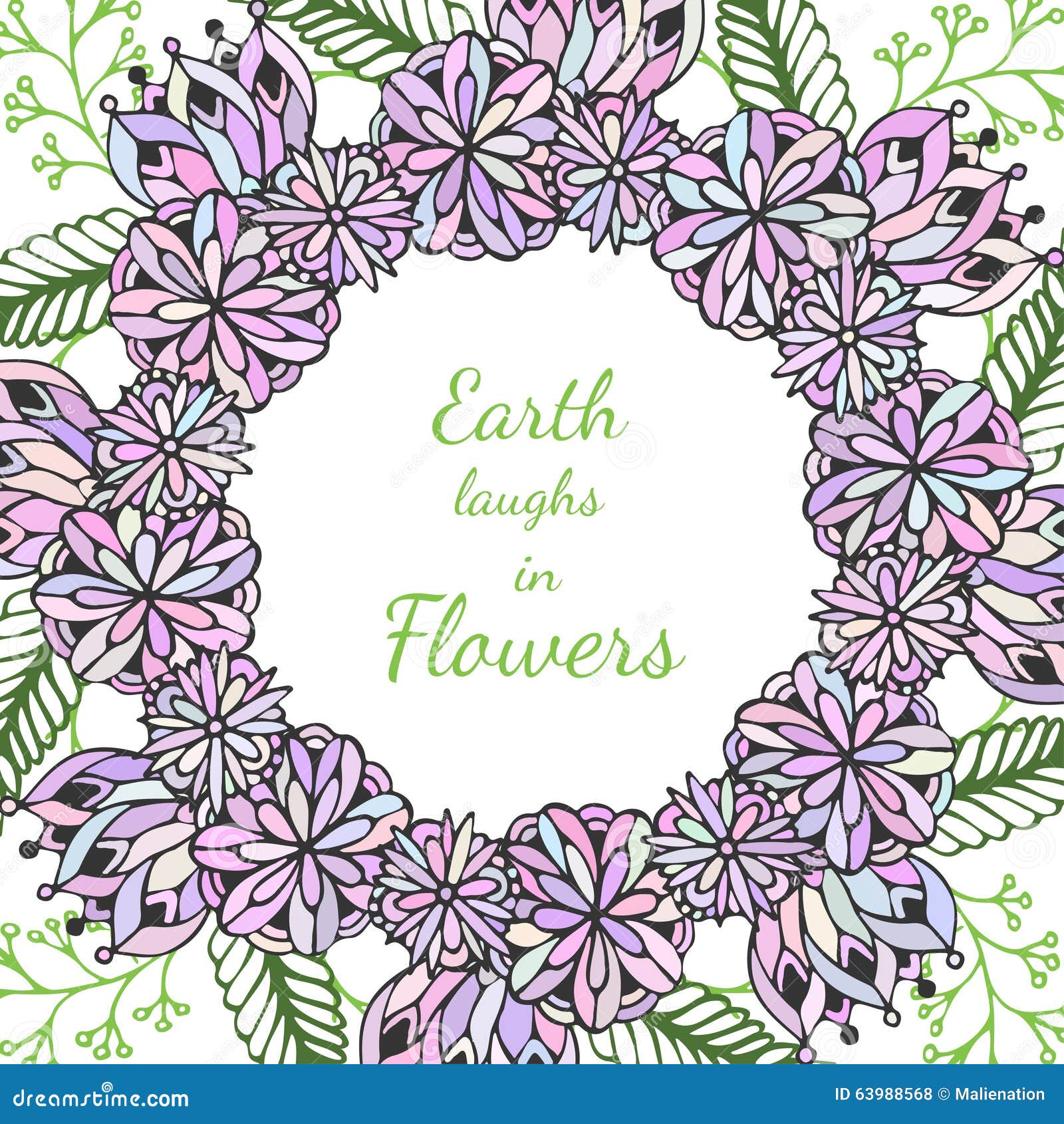 Zentangle Frame. Doodle Flowers Pattern in Vector Stock Vector ...