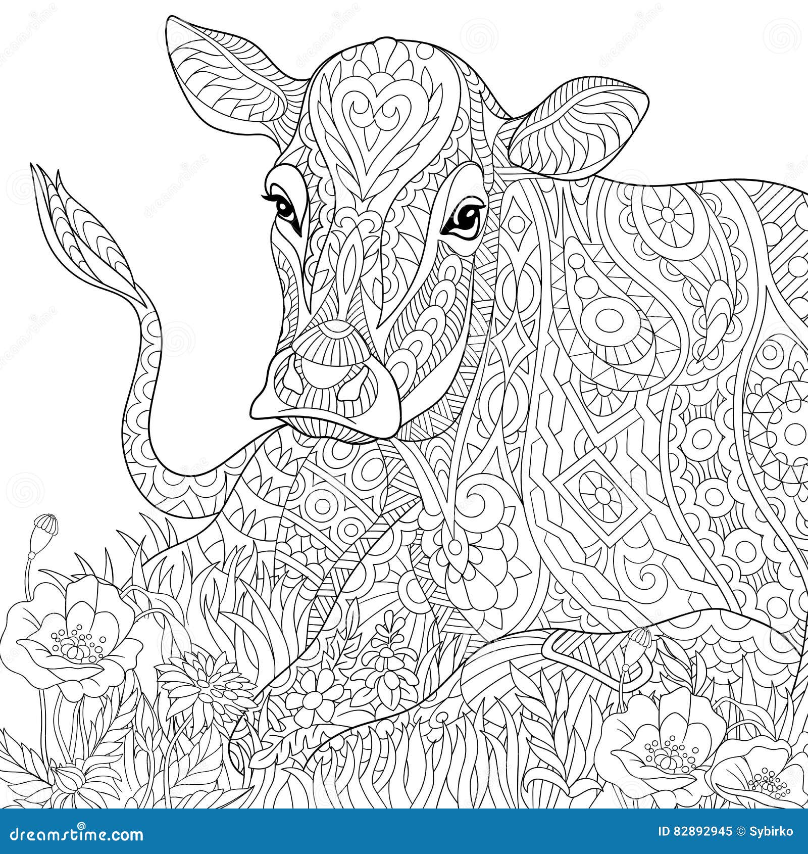 Zentangle Ha Stilizzato La Mucca Illustrazione Vettoriale ...