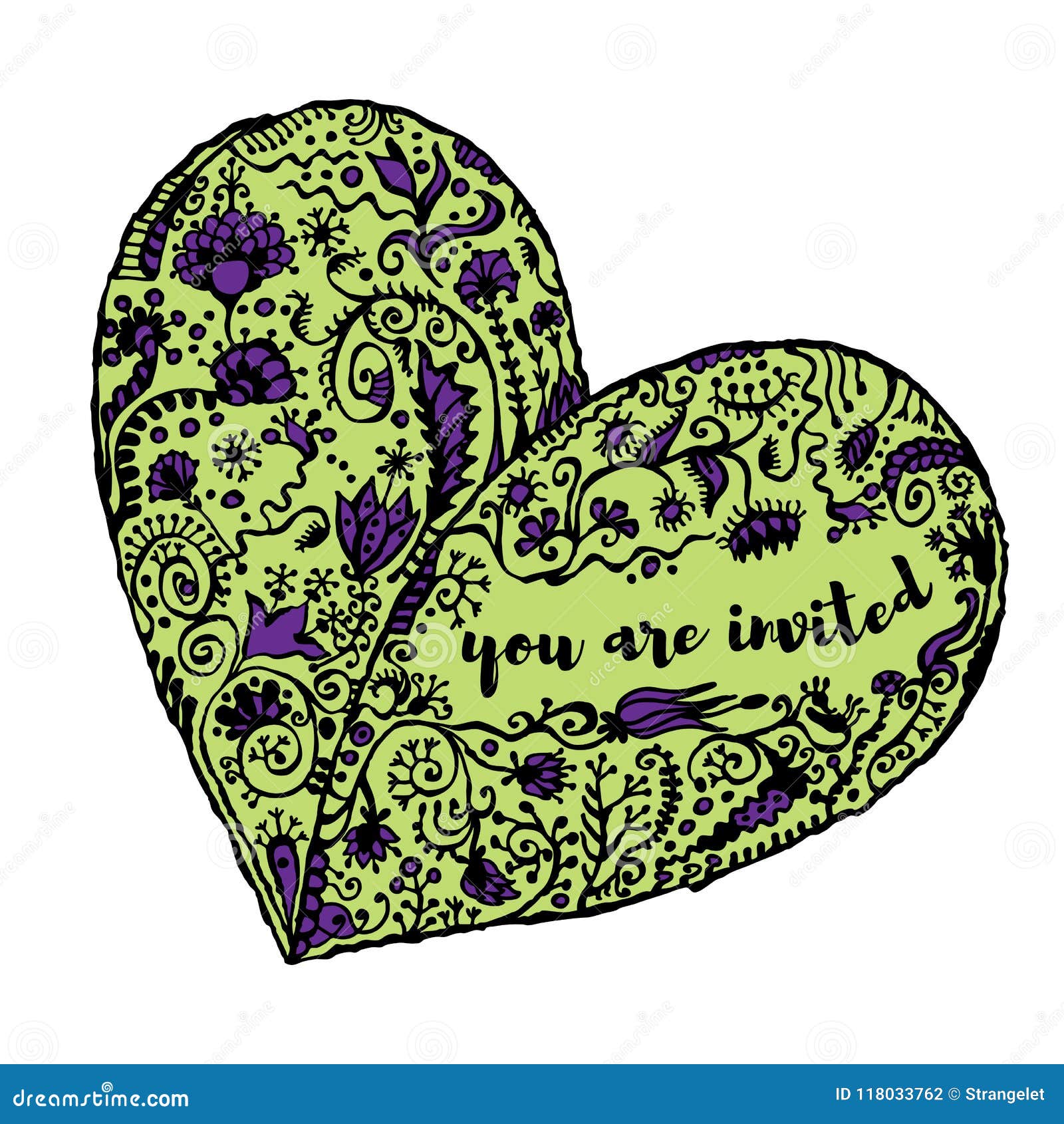 Zentangle Hand Drawn Heart, Text You are Invited. Stock Illustration ... Zentangle Hand Drawn Heart, Text You are Invited. Stock Illustration ...