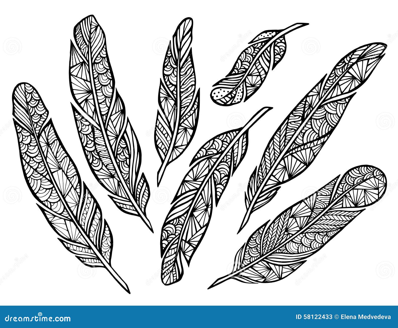 Zentangle Handmade Stylized Feathers Stock Vector - Illustration of ...