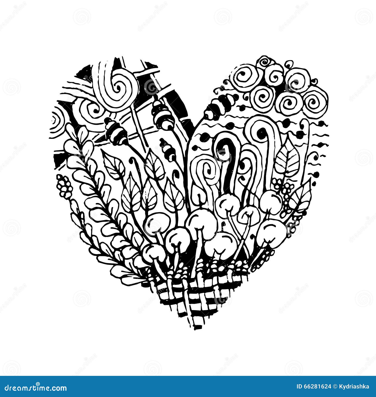 Zentangle Heart Shape, Sketch for Your Design Stock Vector ...