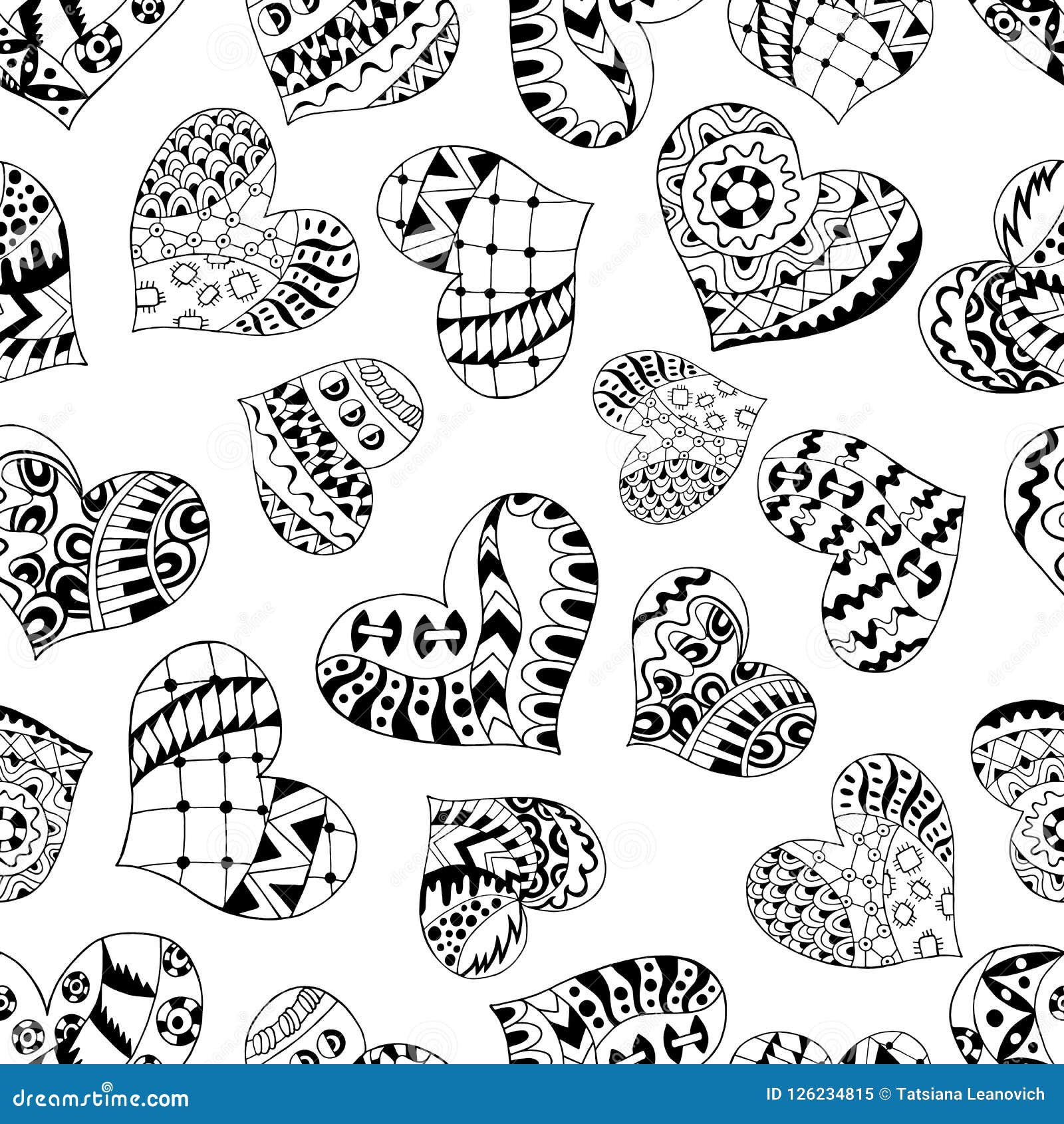 Zentangle Hearts Seamless Pattern Stock Vector - Illustration of icon ...