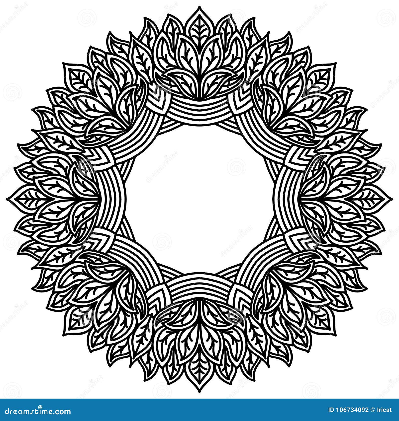 Zentangle Mandala with Pattern from Leaves. Lace Carved Frame on White ...