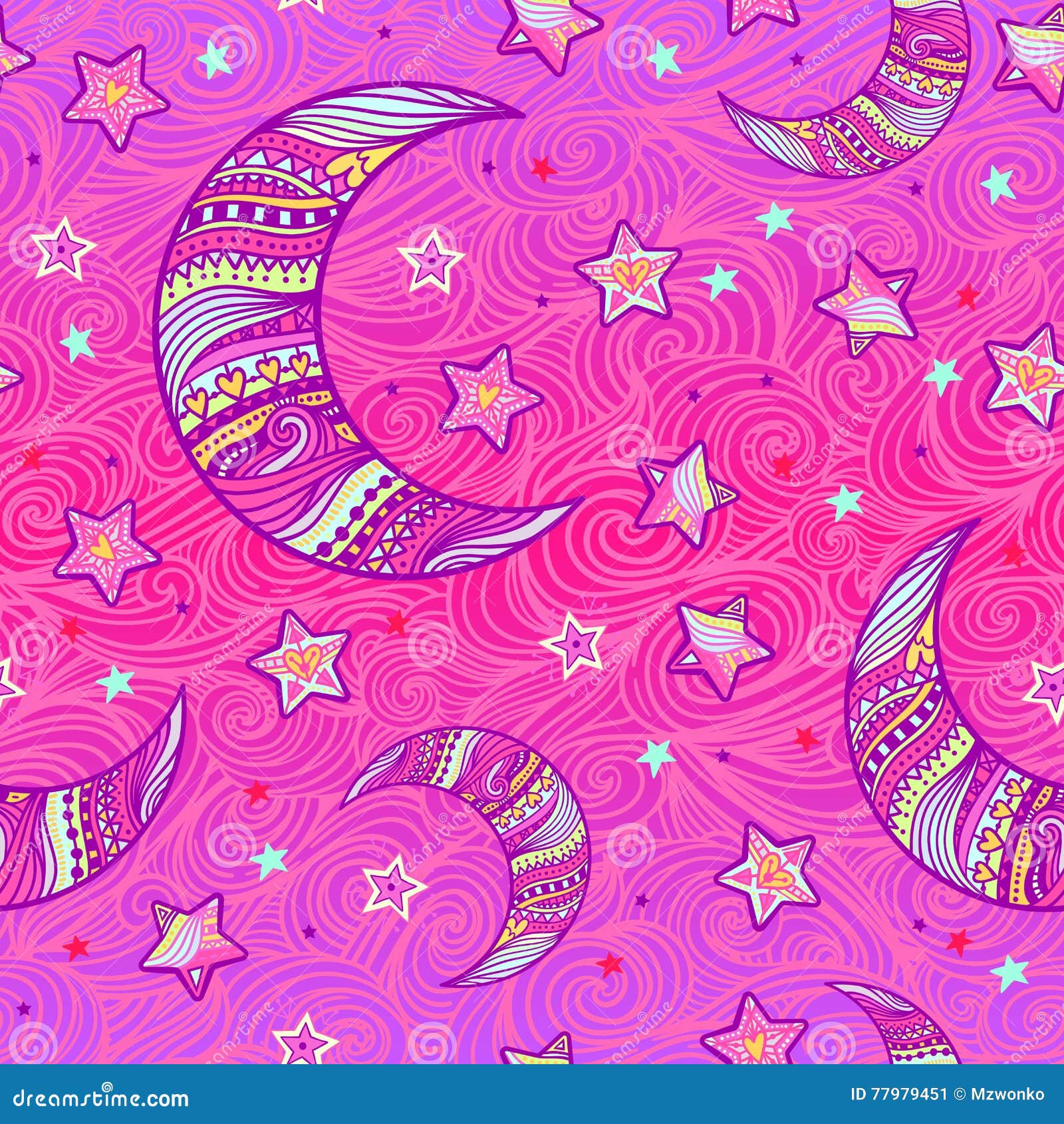 Zentangle Moon and Stars Pattern Stock Vector - Illustration of ...