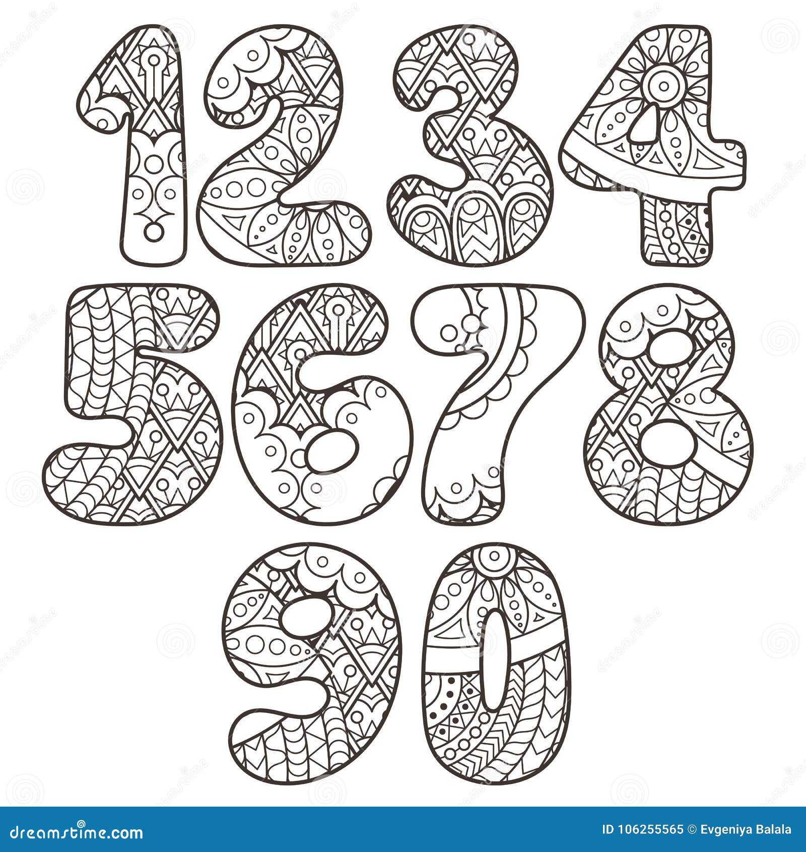 Zentangle Numbers Set. Collection of Doodle Numbers with Zentangle ...