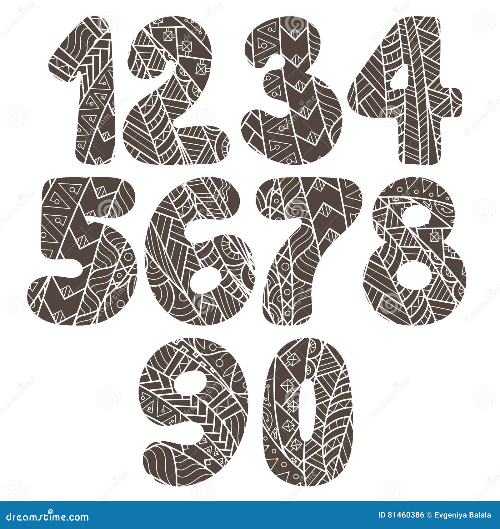 Zentangle Numbers Set. Collection of Doodle Numbers with Zentangle ...