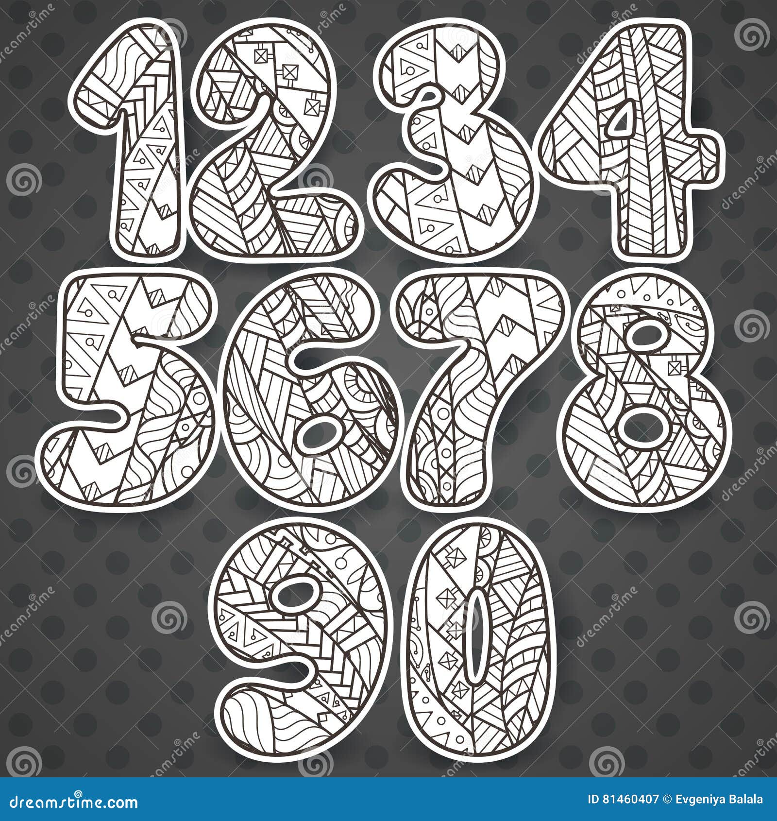 Zentangle Numbers Set. Collection of Doodle Numbers with Zentangle ...
