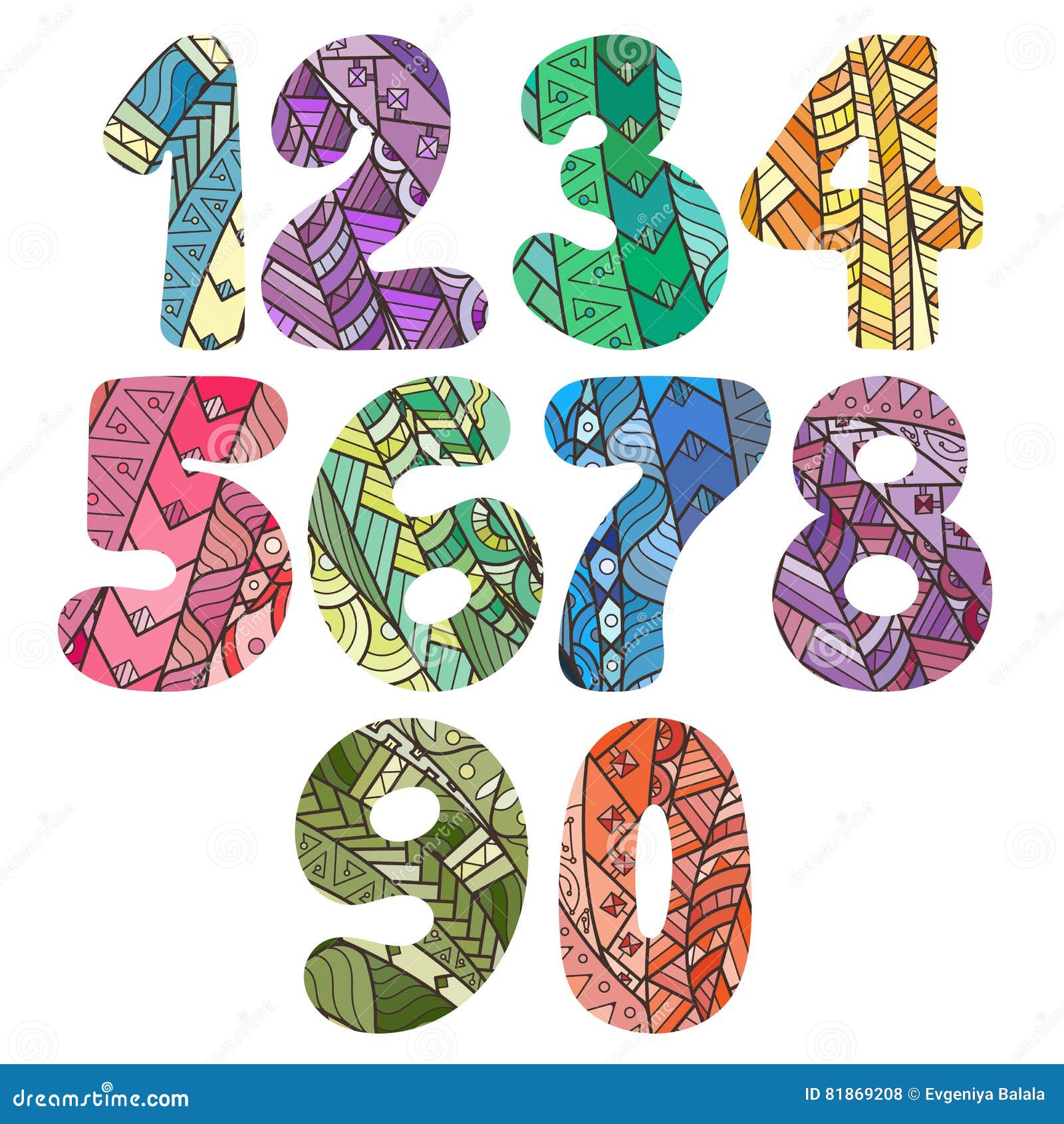 Zentangle Numbers Set. Collection of Doodle Numbers with Zentangle ...