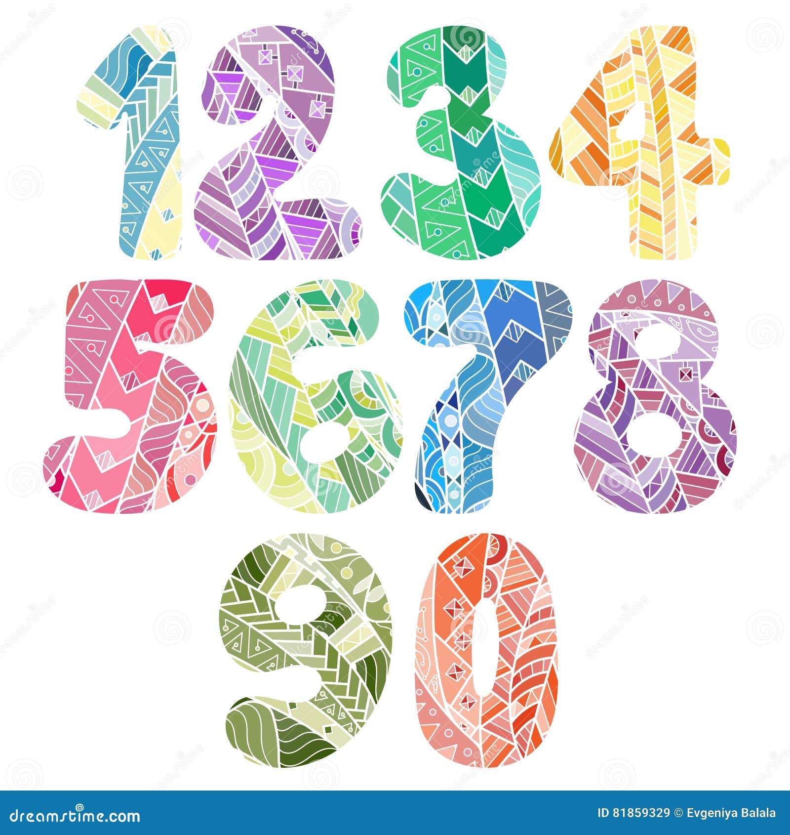 Zentangle Numbers Set. Collection of Pattern Doodle Elements Stock ...