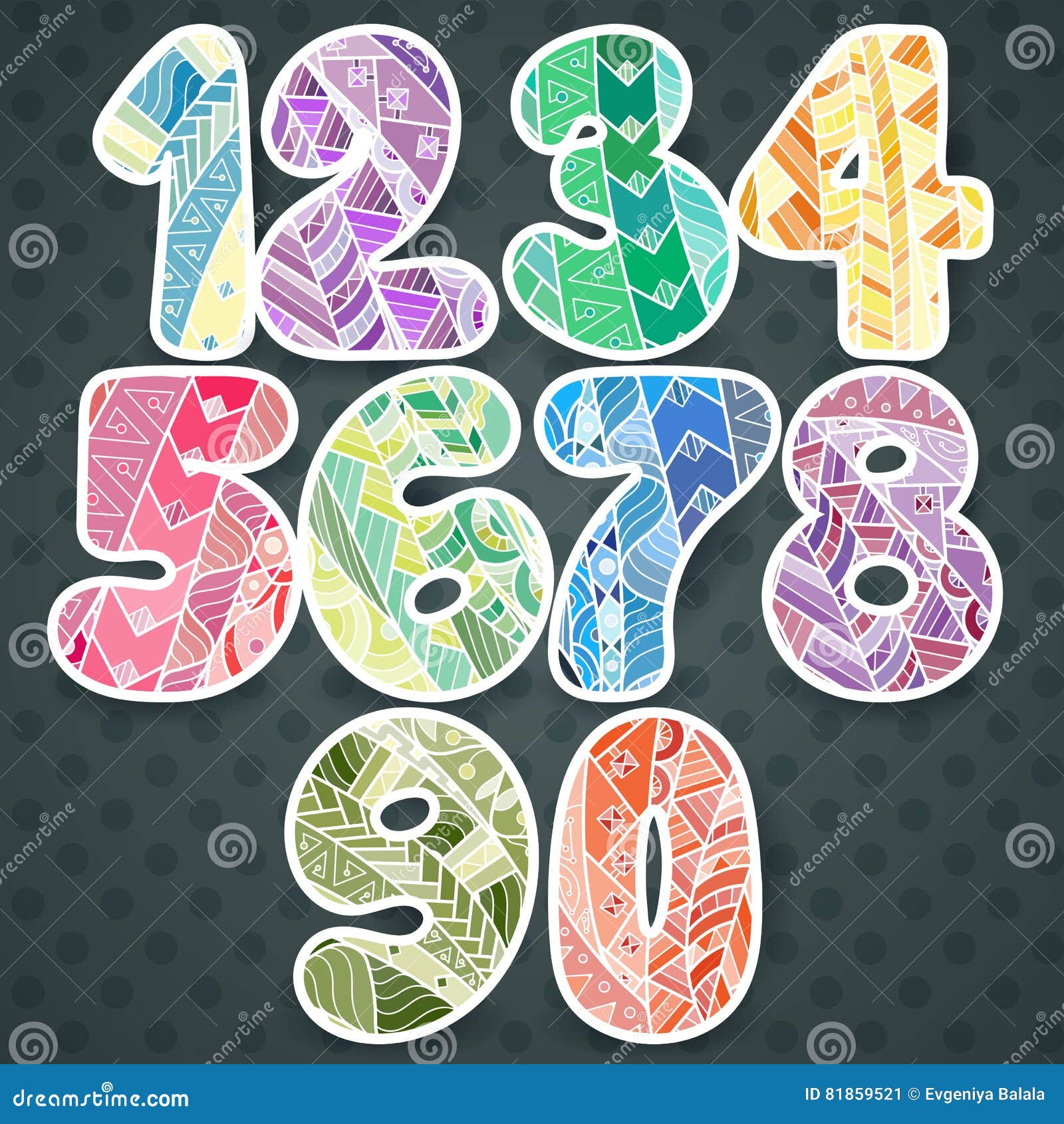 Zentangle Numbers Set. Collection of Pattern Doodle Elements Stock ...