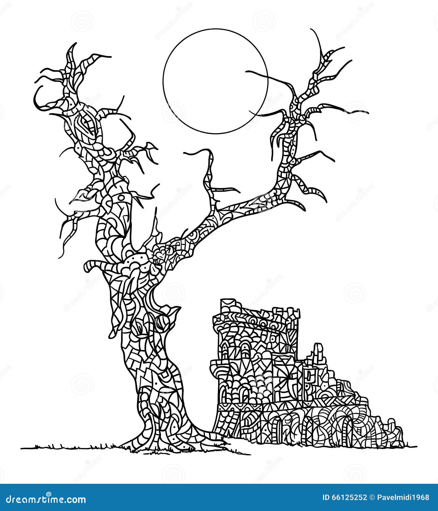 Zentangle Paintin Tree and Castle Stock Vector - Illustration of ...