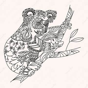 Zentangle Patterned Koala Bear Stock Vector - Illustration of ornate ...