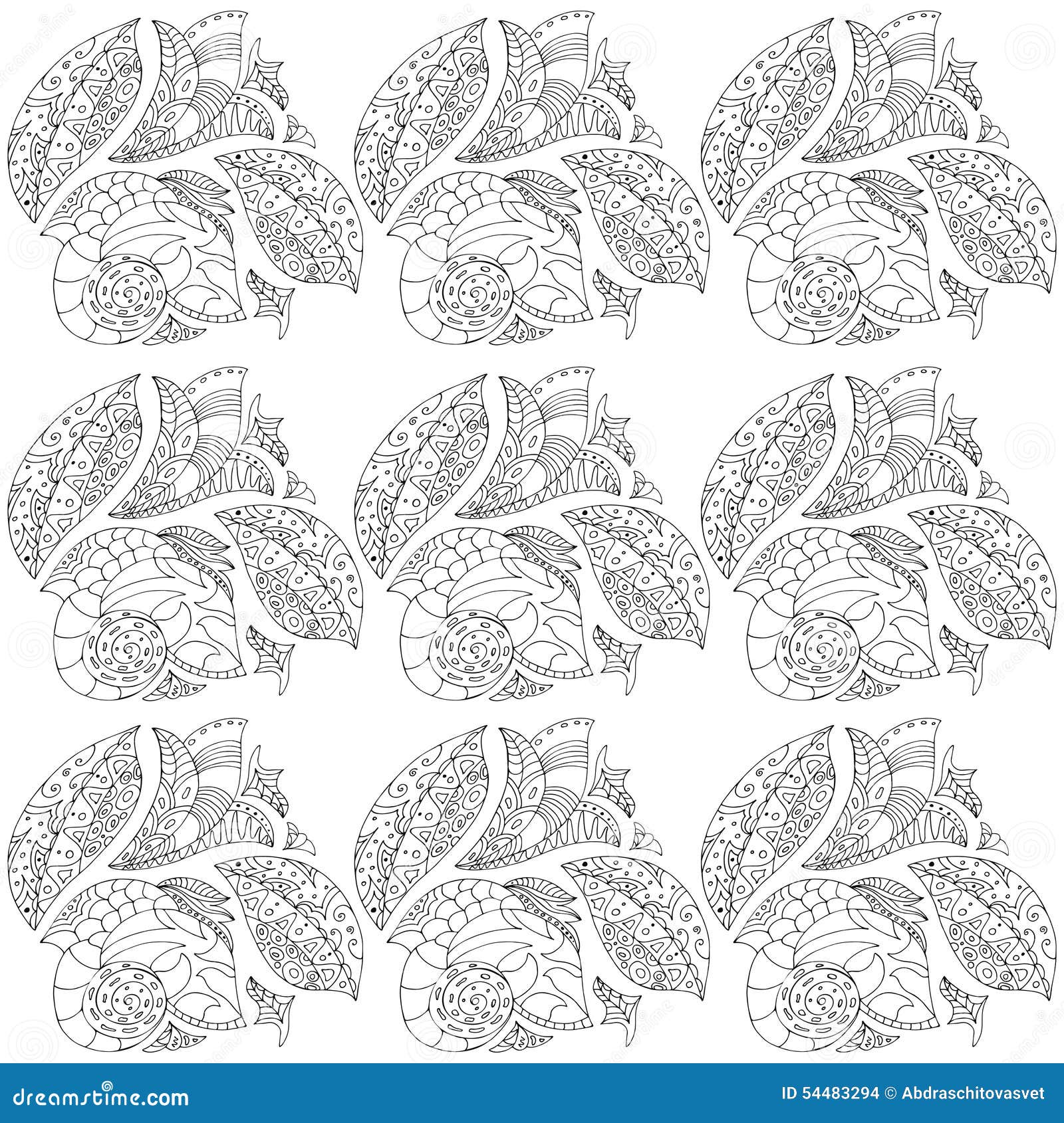Zentangle with shells stock vector. Illustration of line - 54483294